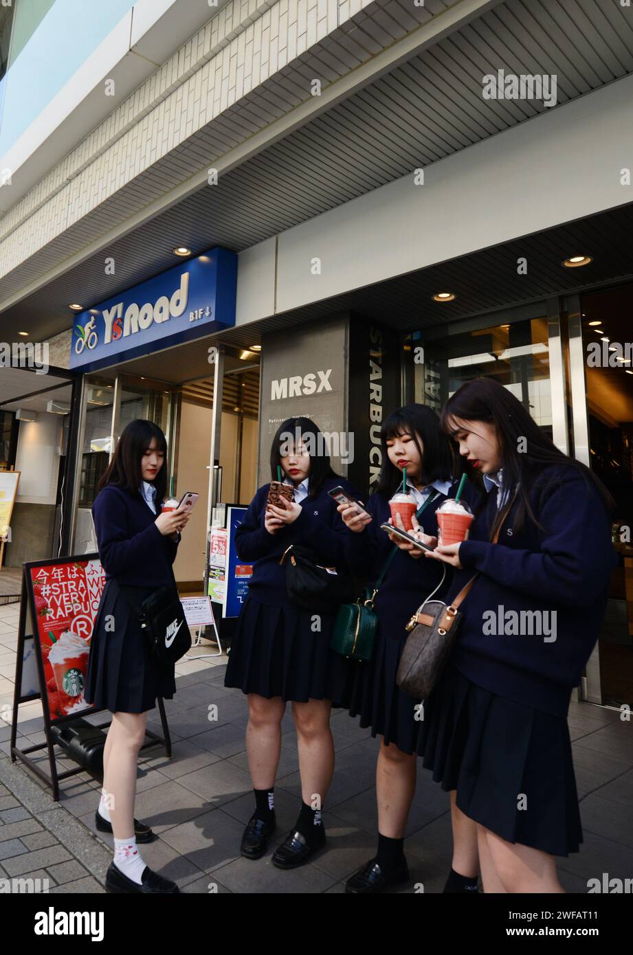 Japanese High School girls in their school uniform. Kobe, Japan Stock ...