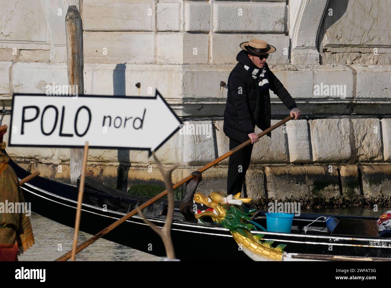 Boats sail during the traditional rowing parade, part of the Venice ...