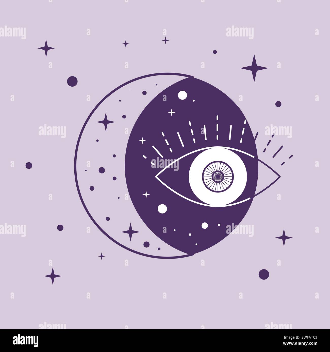 All seeing eye and crescent moon, mystic symbols Stock Vector Image ...