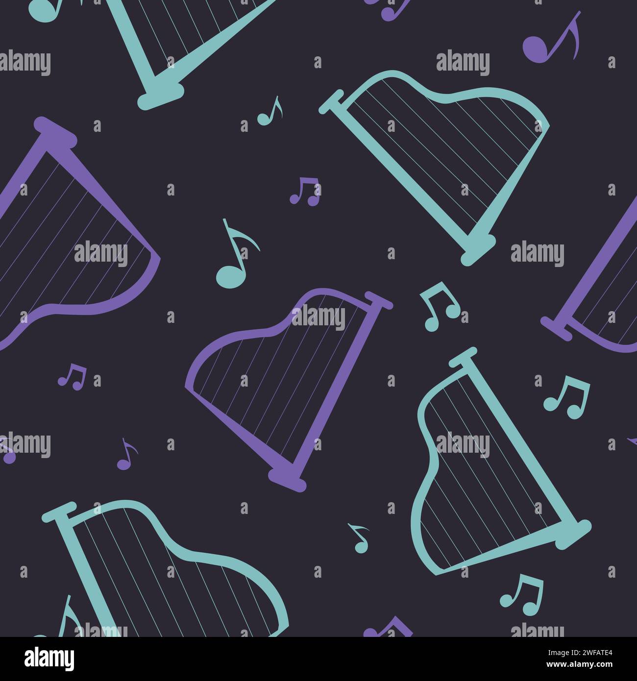 Ancient harp with music notes, seamless pattern Stock Vector Image ...