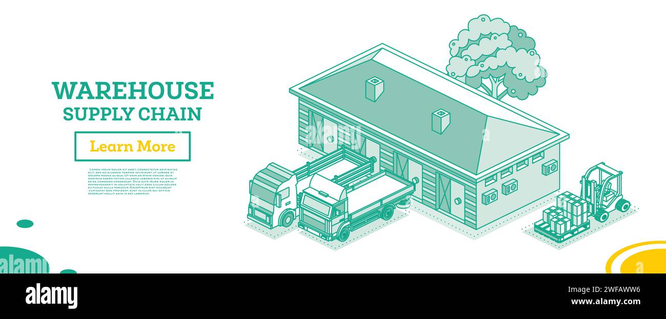 Isometric outline small warehouse. Part of supply chain. Warehouse ...