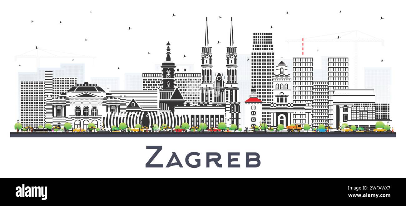 Zagreb Croatia City Skyline with Color Buildings isolated on white ...