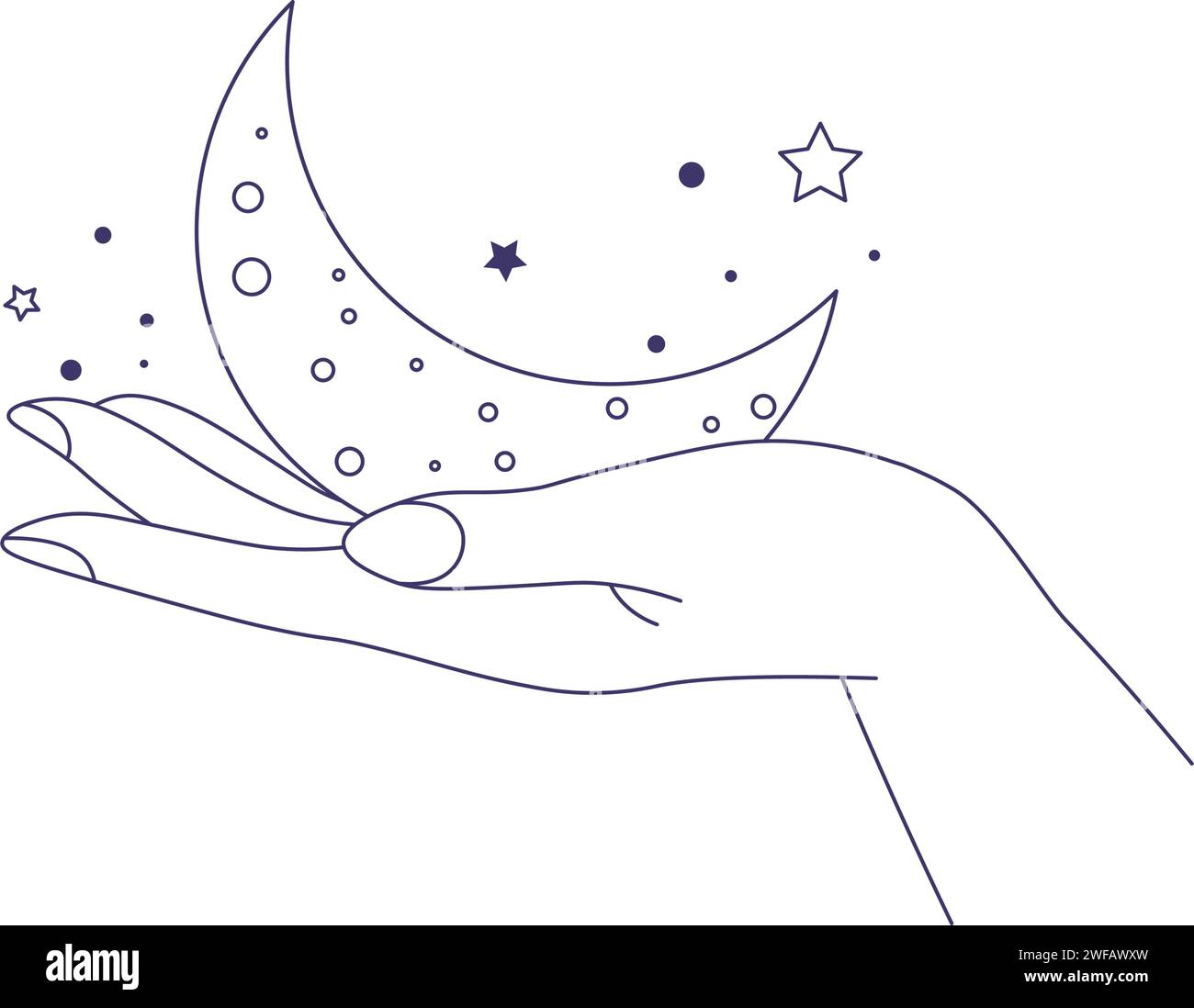 Hand holding crescent moon with stars floating Stock Vector Image & Art ...