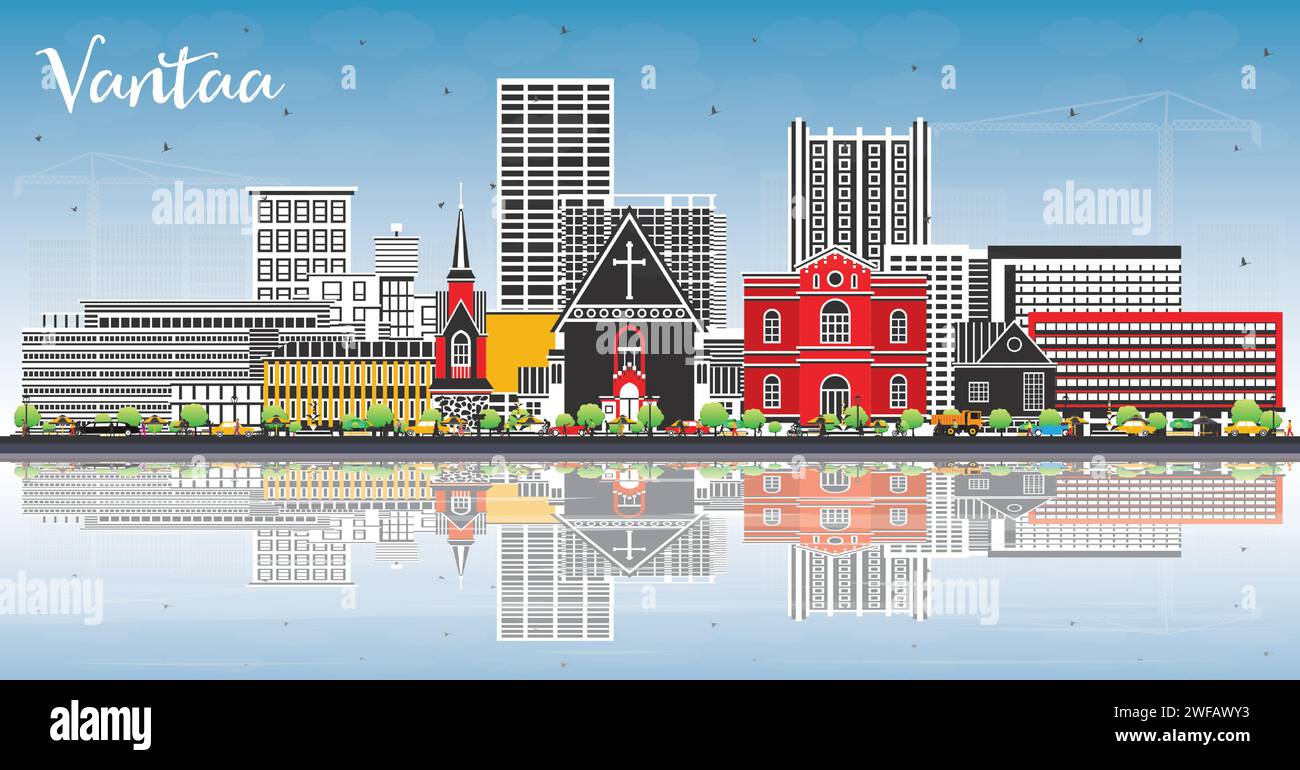 Vantaa Finland city skyline with color buildings, blue sky and ...