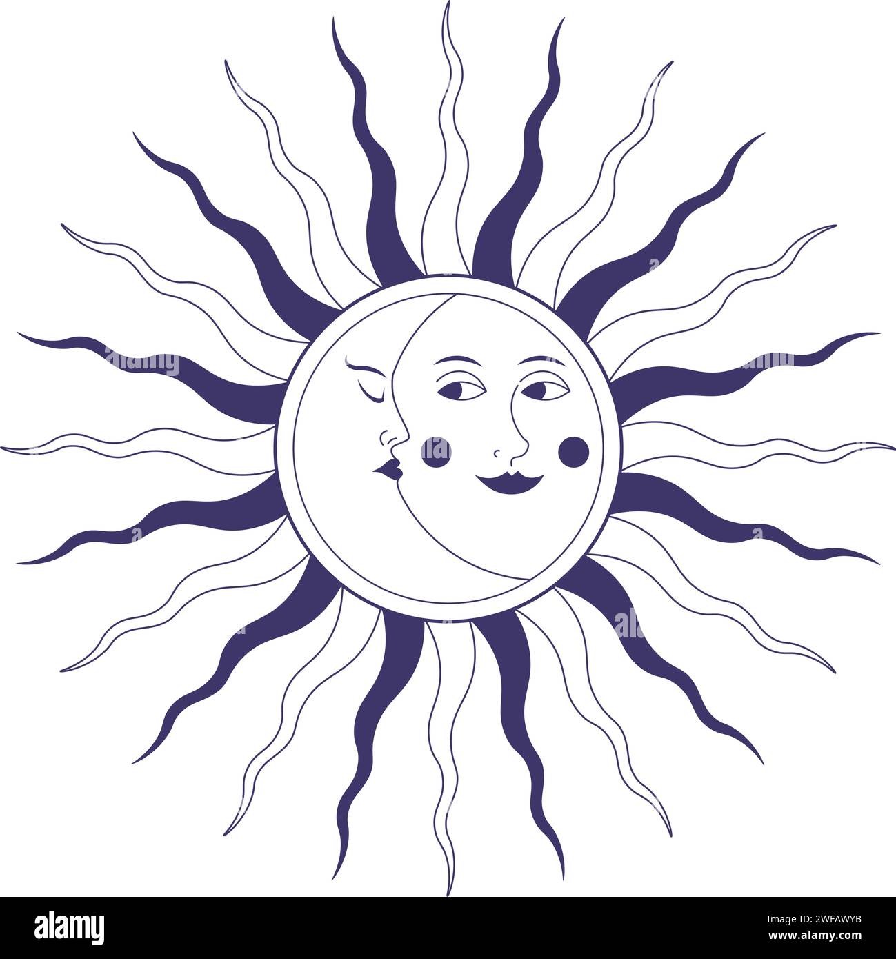 Two faces of sun and moon eclipse with rays vector Stock Vector Image ...