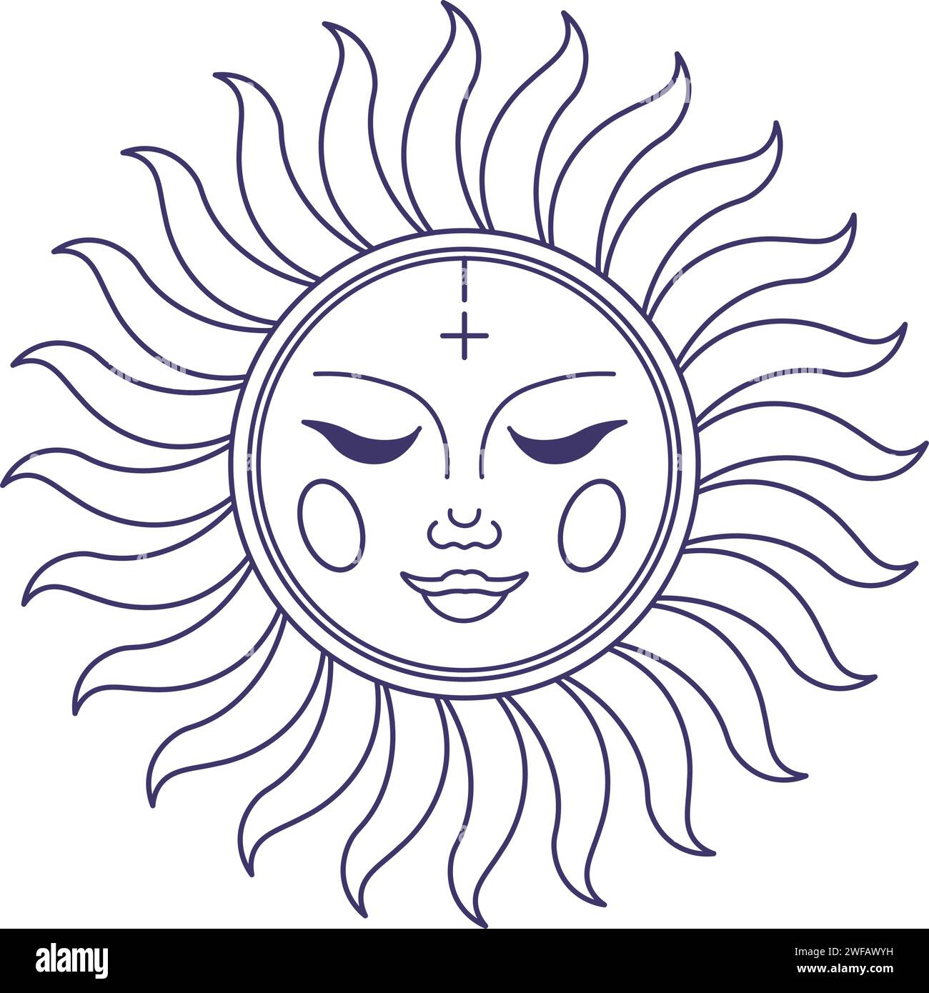 Sun with face and flaming rays, mystic element Stock Vector Image & Art ...