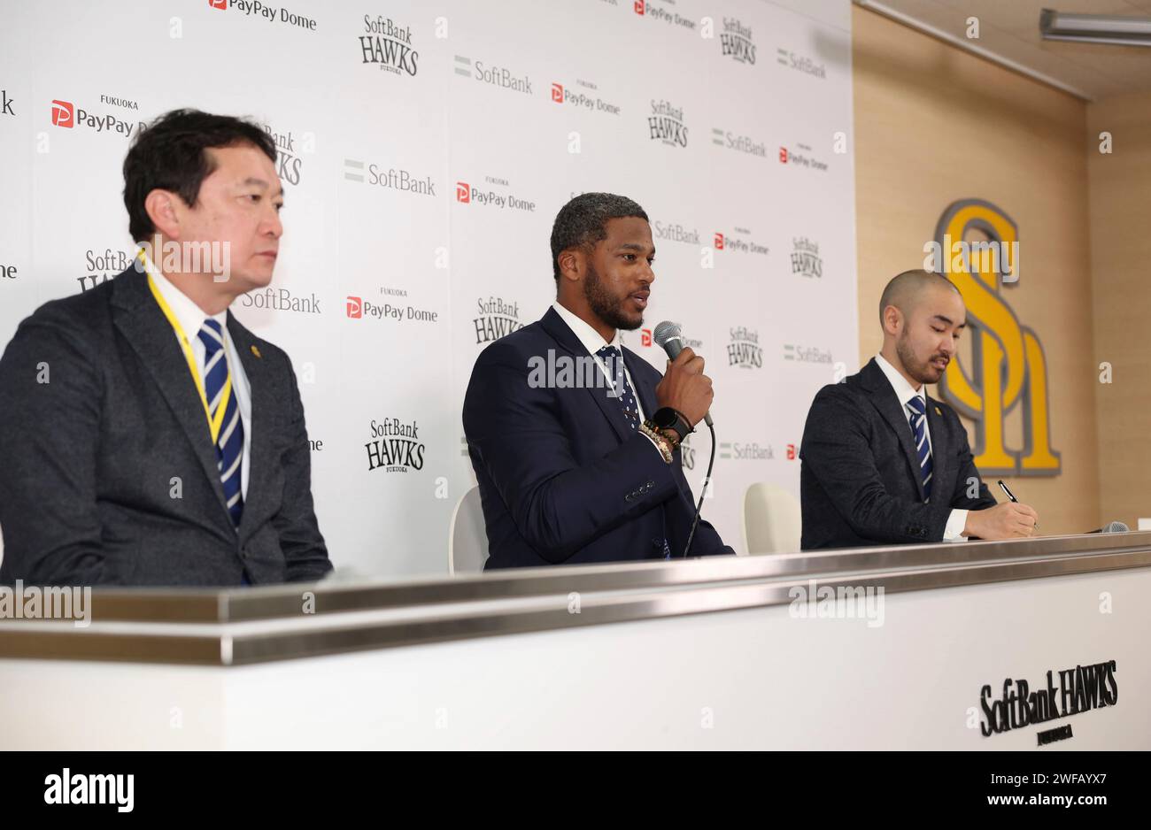 US professional baseball player Adam Walker attends a press conference ...