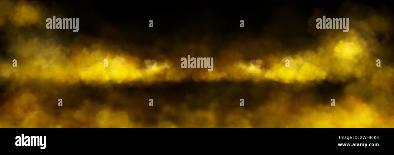 Cloud of yellow smoke on black background. Vector realistic ...