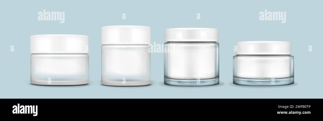 Cream glass jar with white cap mockup. Realistic vector illustration ...