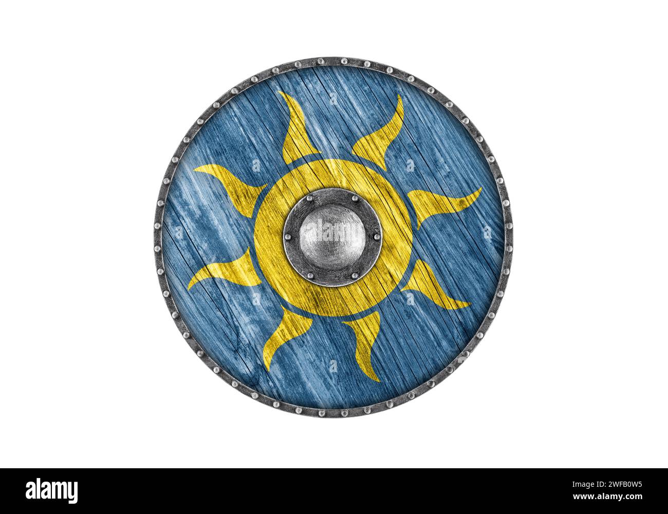 Old decorated wooden round shield isolated on white background Stock ...