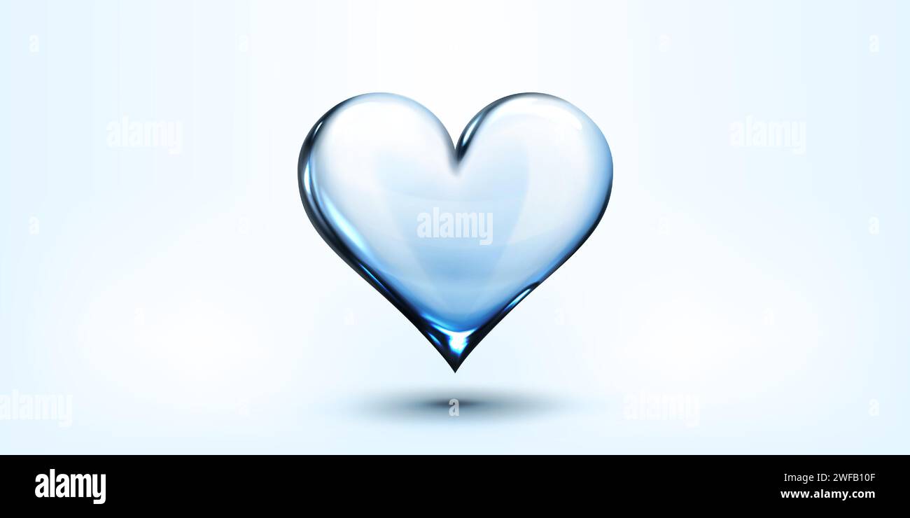 Glass transparent heart floating in air for romance and St Valentine Day design. 3d realistic ...