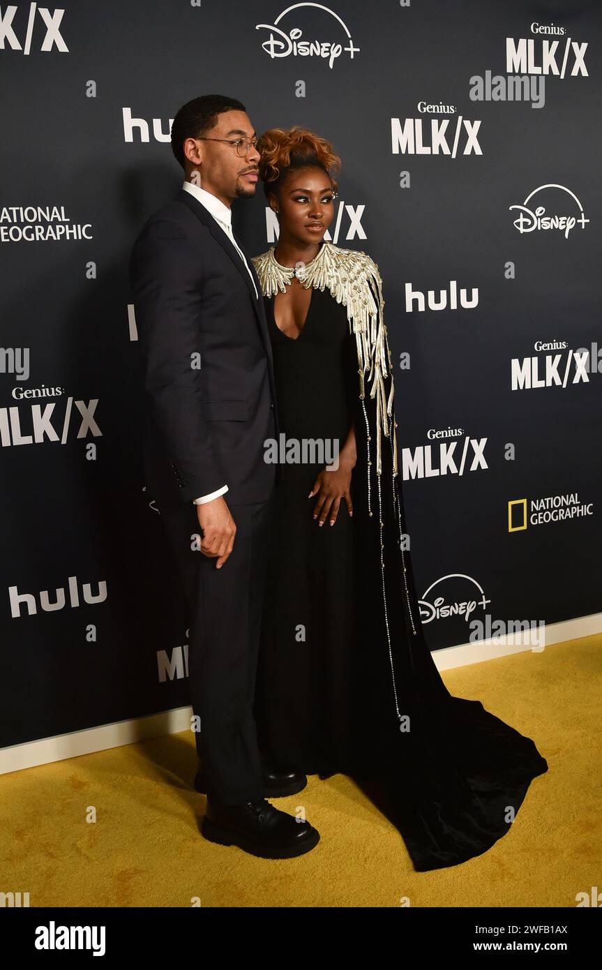 Aaron Pierre, left, and Jayme Lawson arrive at the premiere of "Genius ...