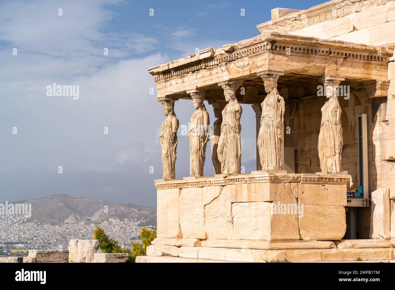 Caryatid porch of the Erechtheion temple in Acropolis of Athens capital ...