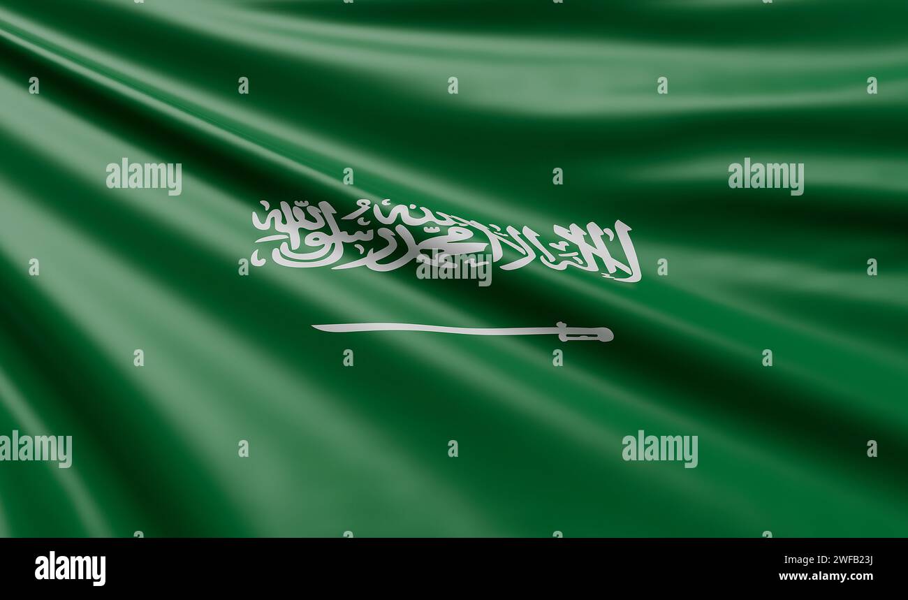 Waving Saudi Arabia Flag Satin Fabric - 3D Illustration Render Stock ...