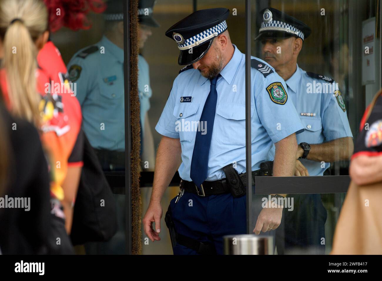 Sydney, Australia. 30th Jan, 2024. NSW Police Sergeant Benedict Bryant departs after the Inquest ...