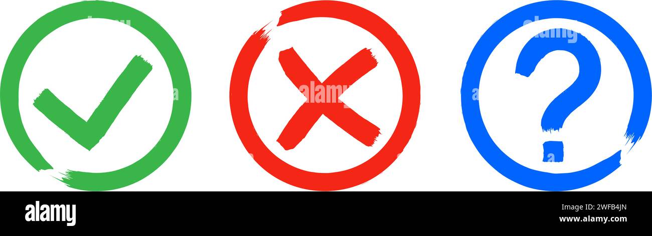 Dirty grunge cross x, tick OK and question check marks in check boxes ...