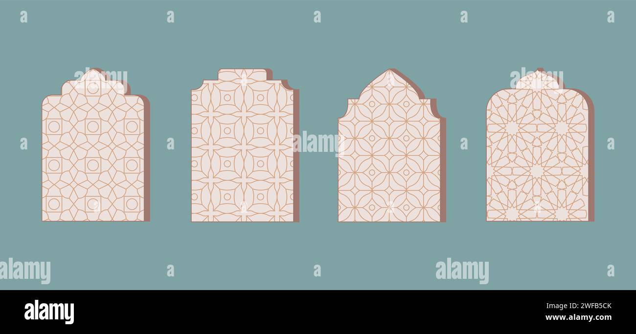 Oriental Islamic style arches, frames with elegant patterns. Minimalist ...