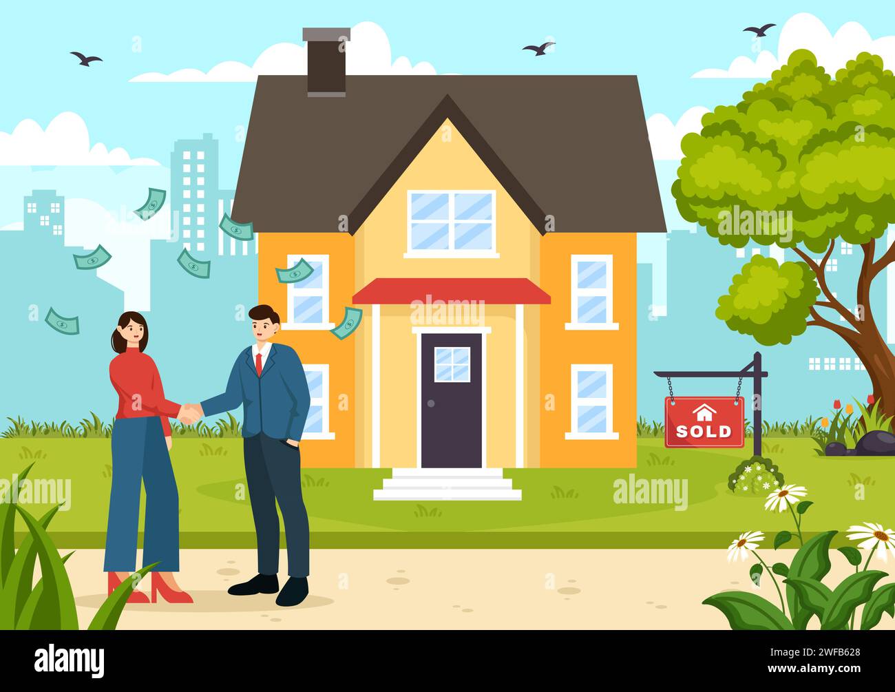 Land Broker Vector Illustration with Bridging Investors or Buyers and ...