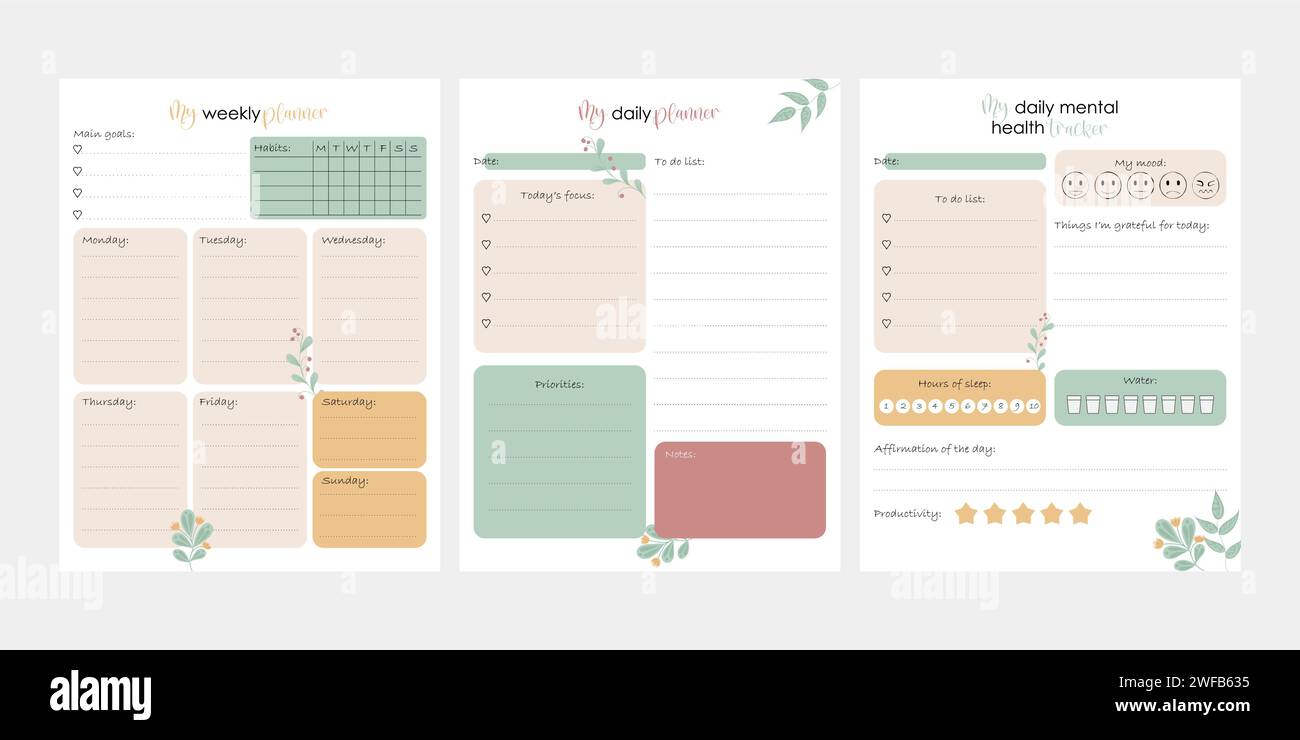 Bullet journal template. Weekly, daily planer. Mental health planer ...