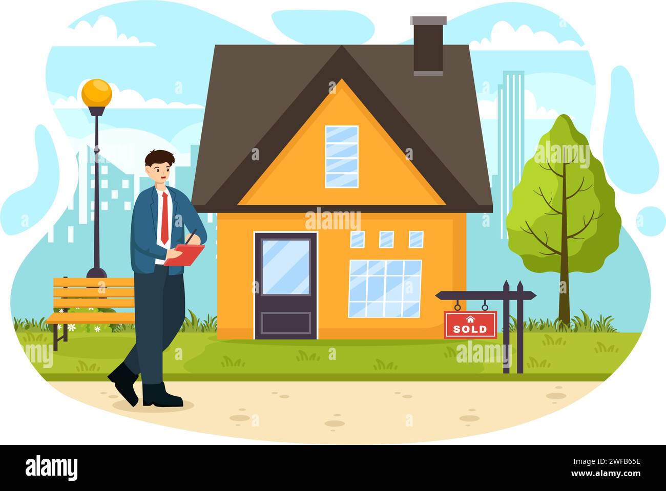 Land Broker Vector Illustration with Bridging Investors or Buyers and ...