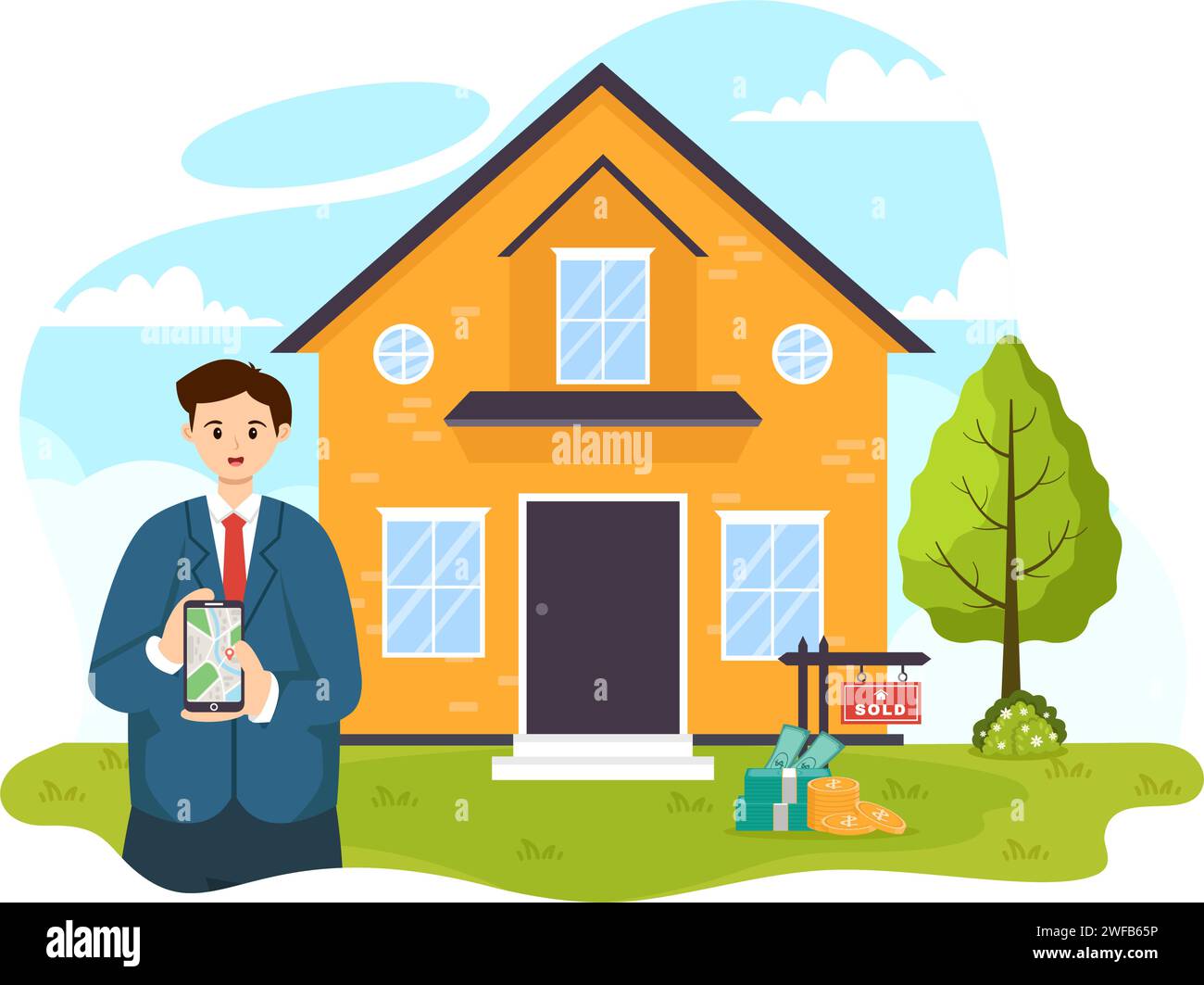 Land Broker Vector Illustration with Bridging Investors or Buyers and ...