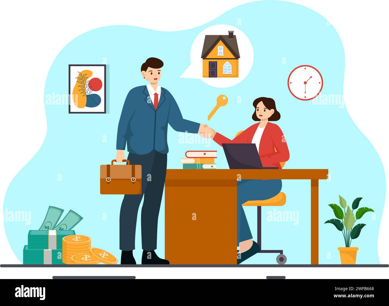 Land Broker Vector Illustration with Bridging Investors or Buyers and ...