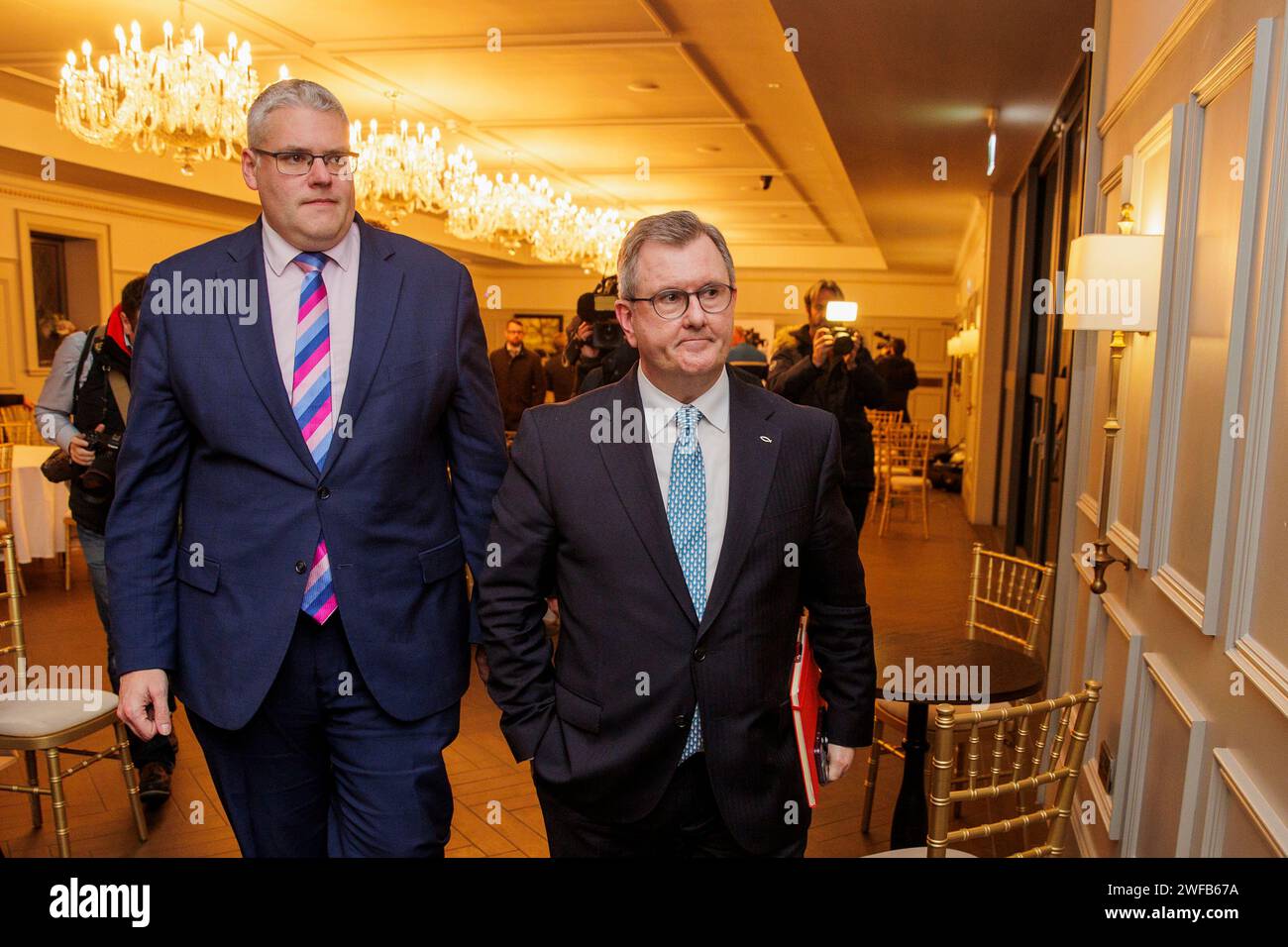 DUP leader Sir Jeffrey Donaldson MP (right) with party colleague Gavin ...