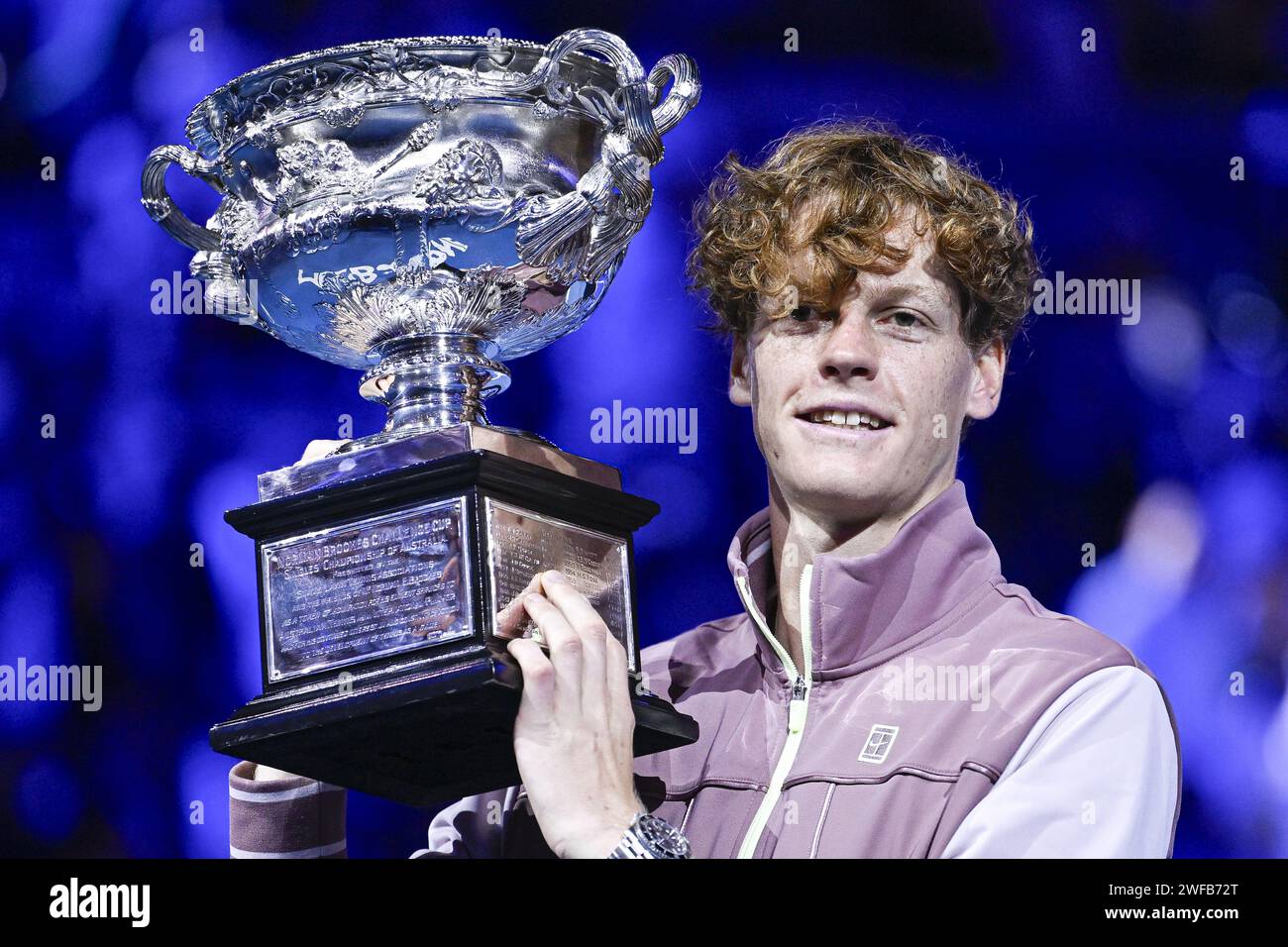 Jannik Sinner of Italy with the Norman Brookes cup trophy during the Australian Open AO 2024 men ...