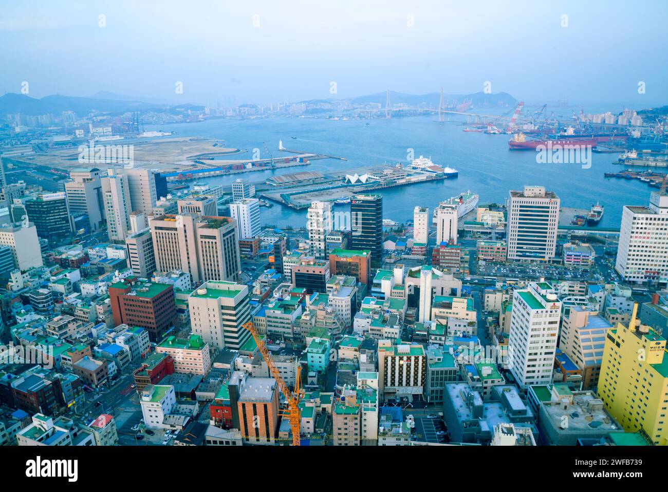 Cityscape of Busan city seen from Busan tower, South Korea Stock Photo ...