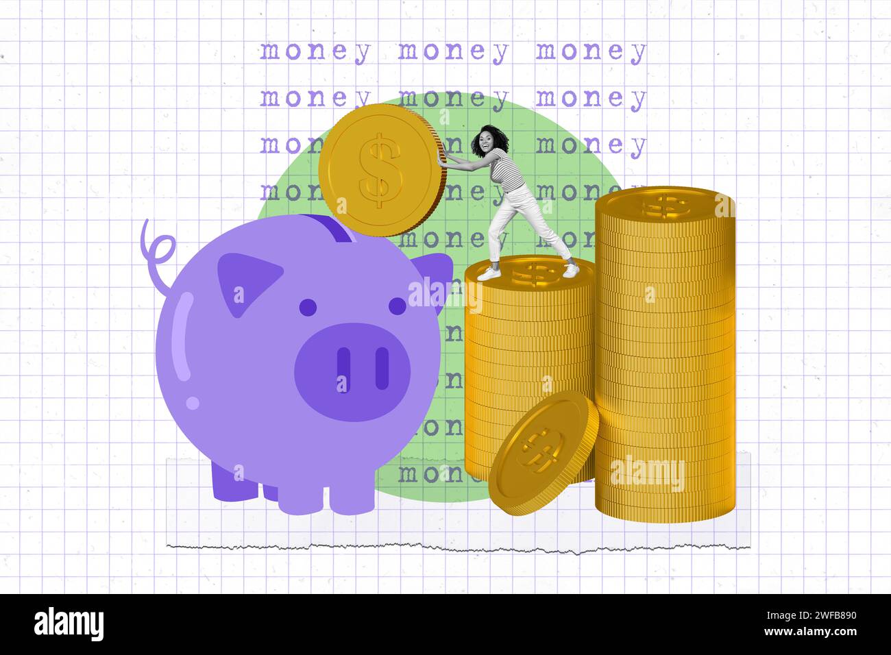 Collage picture illustration black white filter miniature happy excited ...