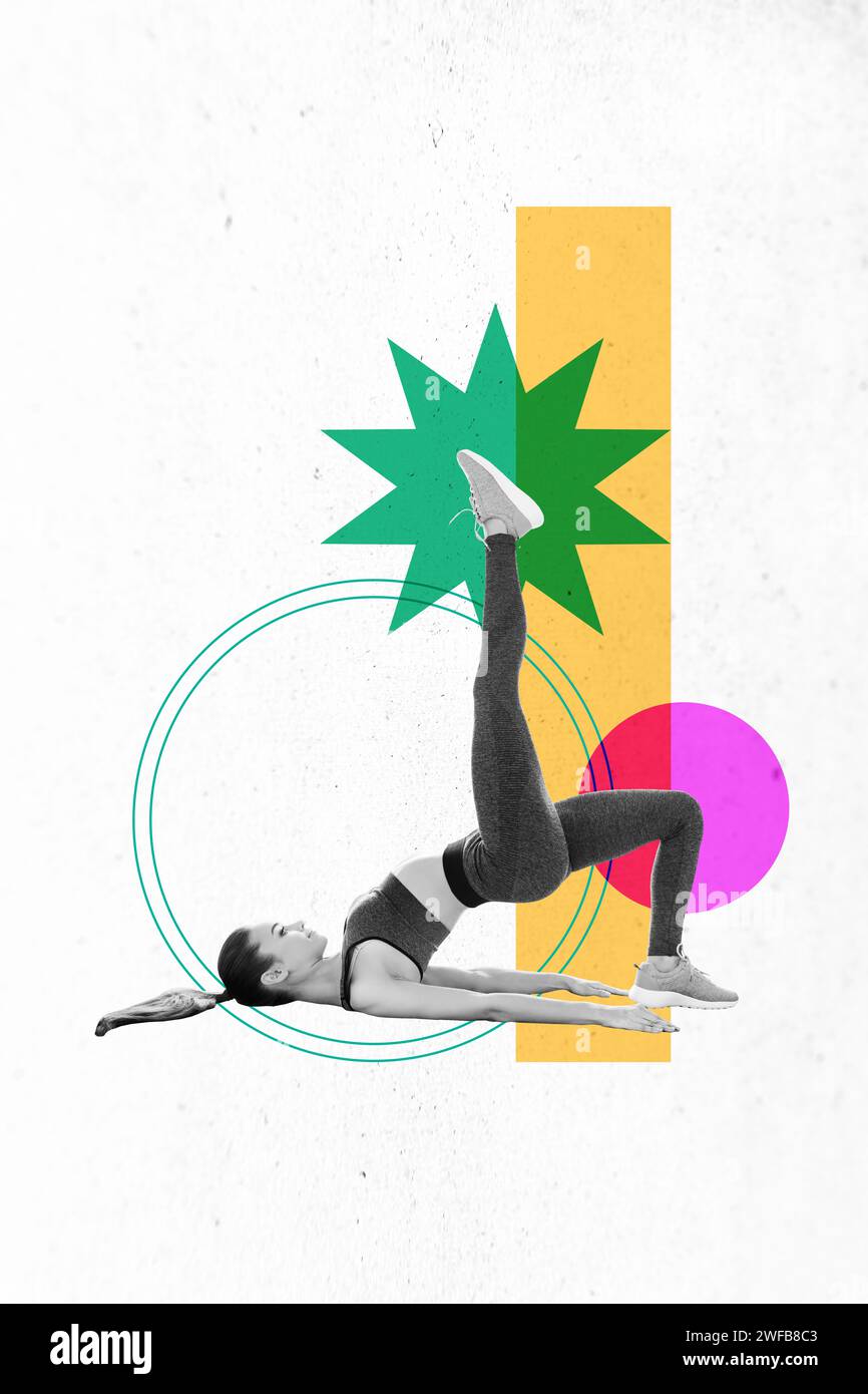 Vertical collage picture illustration monochrome effect activity ...