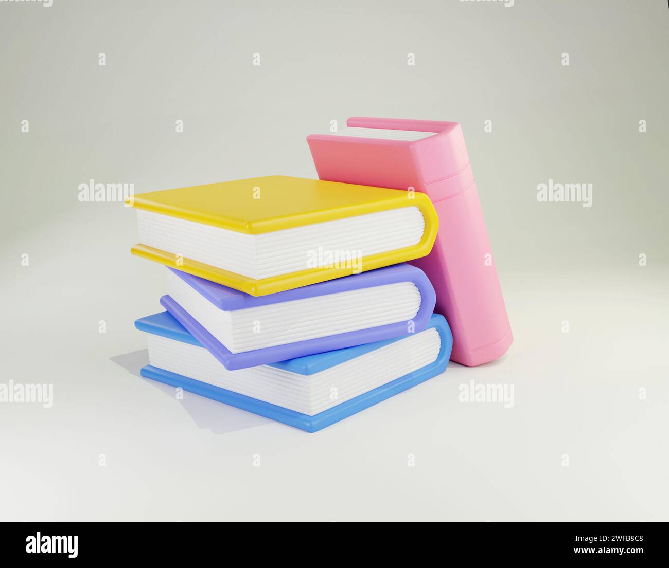 3d rendered pile of books with colorful cover, cute and minimal style ...