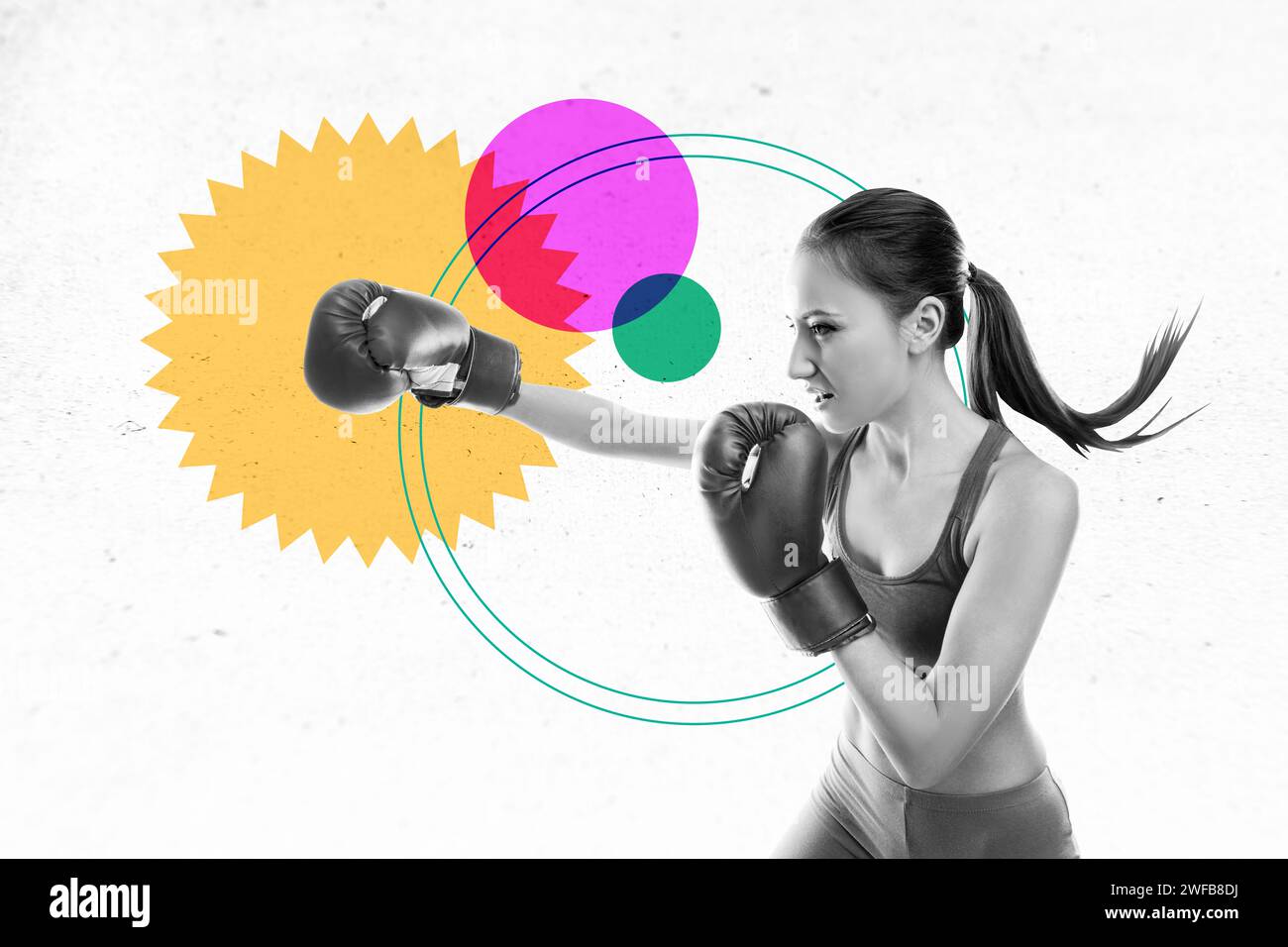 Collage creative poster black white filter strong powerful energy young ...