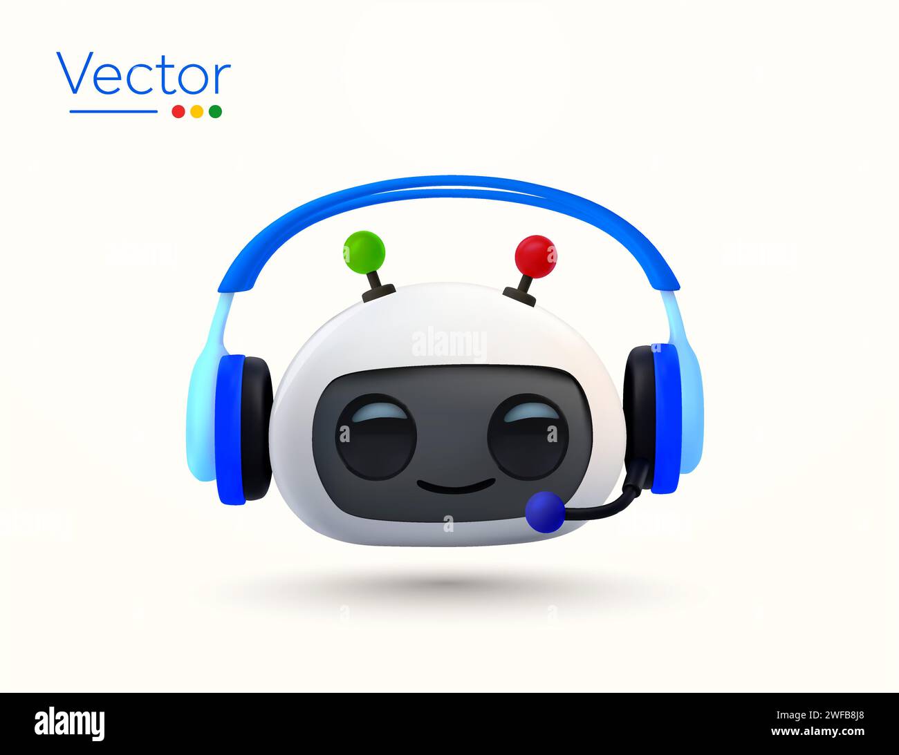 3d smart and cute modern robot with head only and headphone, minimal ...