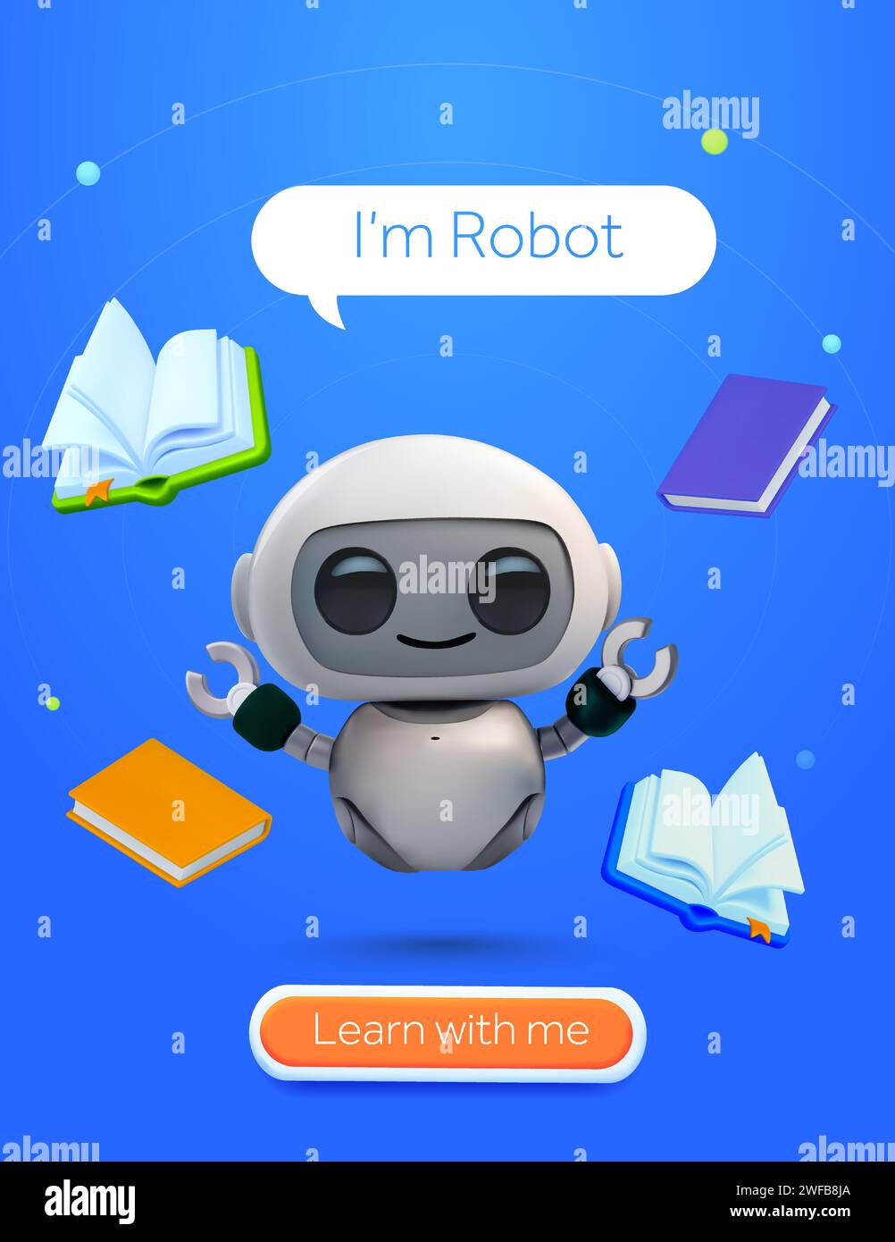 3d knowledgable modern robot or AI help desk banner template ...