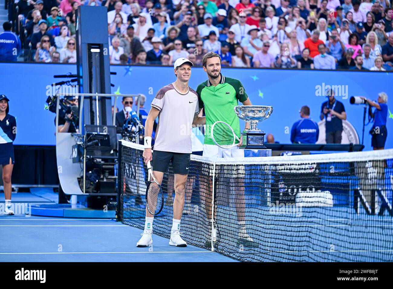 Jannik Sinner and Daniil Medvedev during the Australian Open AO 2024 men's final Grand Slam ...