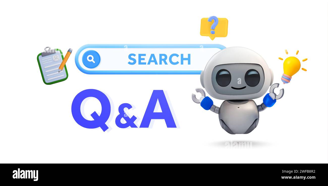 3d Knowledge Search Ai Powered Chat Bot Question And Answer Banner Template 3d Rendered