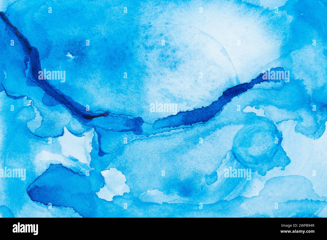 Abstract watercolor evoking the fluidity of ocean currents. Azure ...