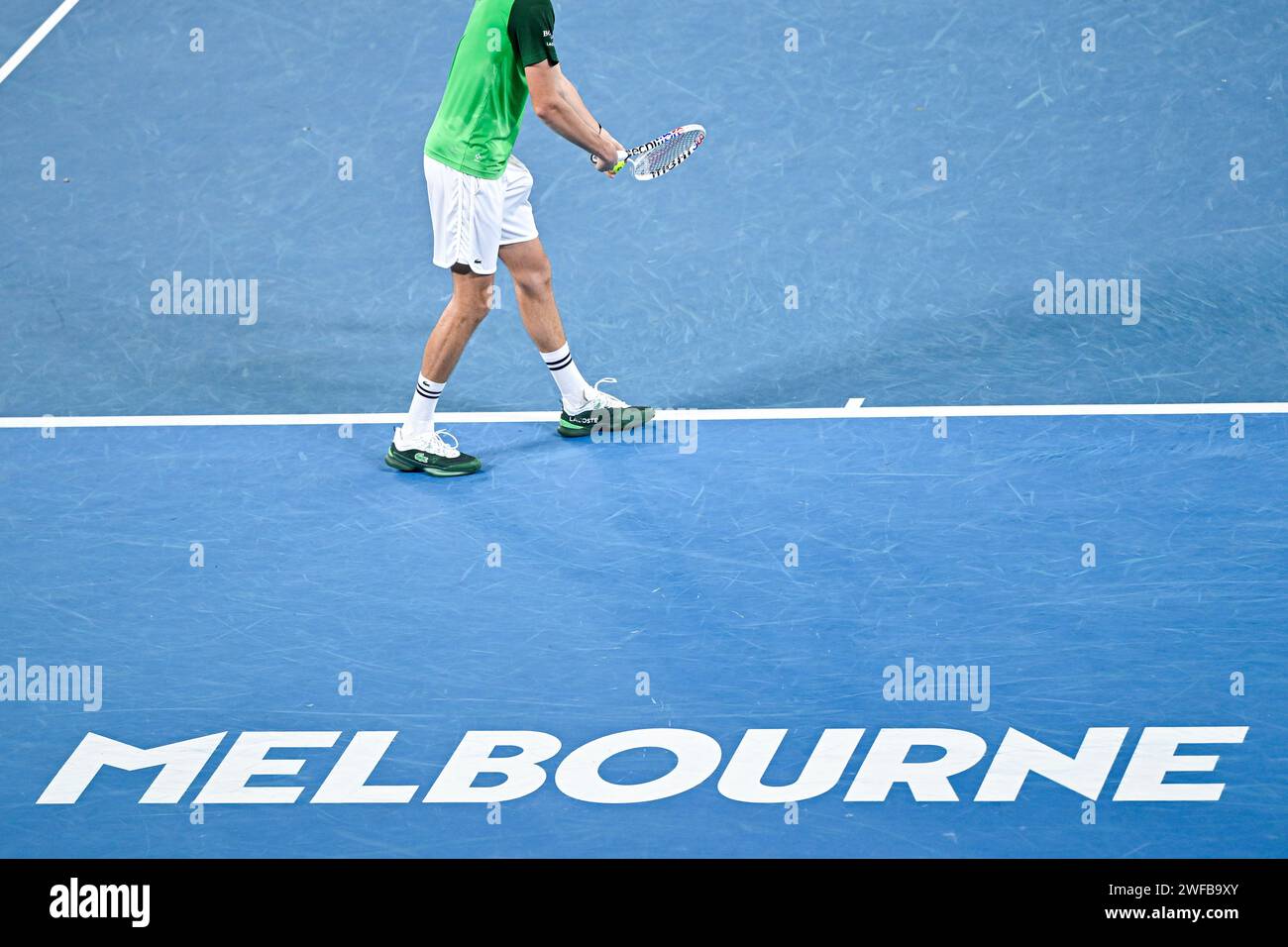 Illustration of a tennis player with his racket ready to serve during ...