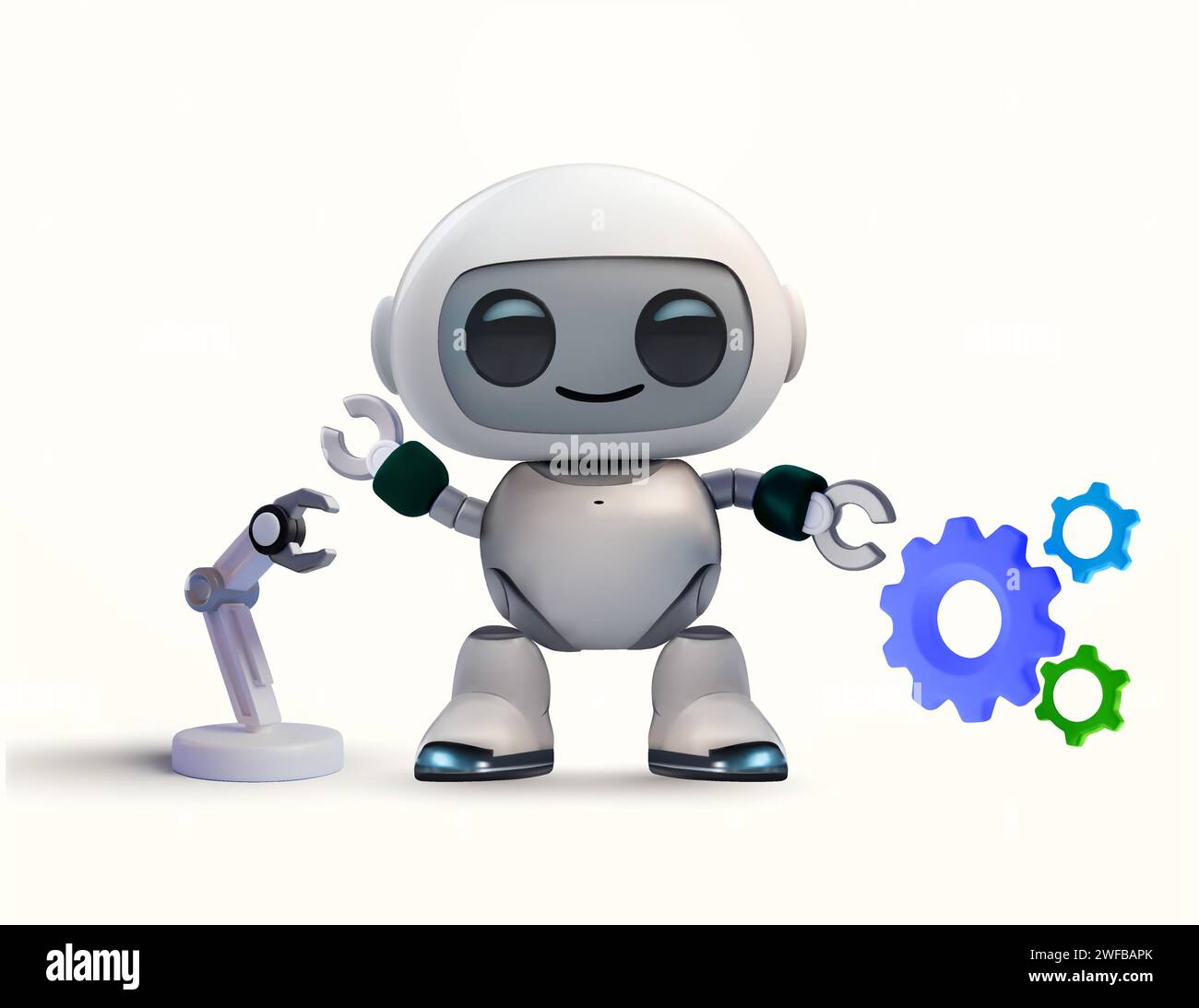 3d rendered modern waving robot icon, robotic hand, cogs, isolated on ...