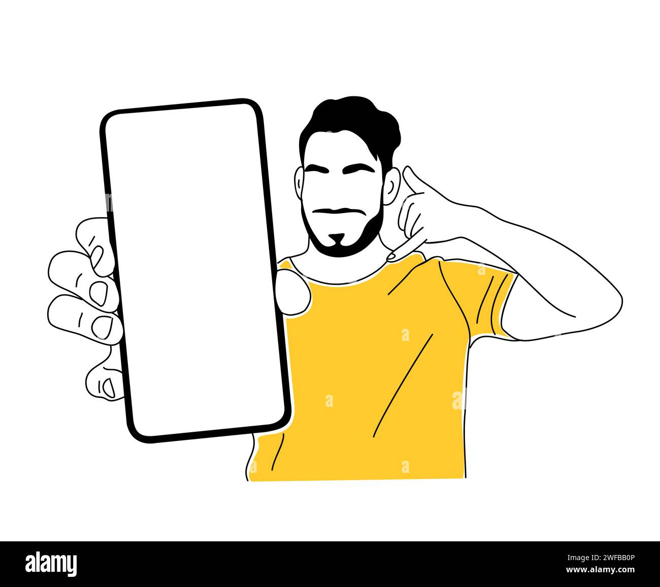 Young man holding giant smartphone vector isolated Stock Vector Image ...