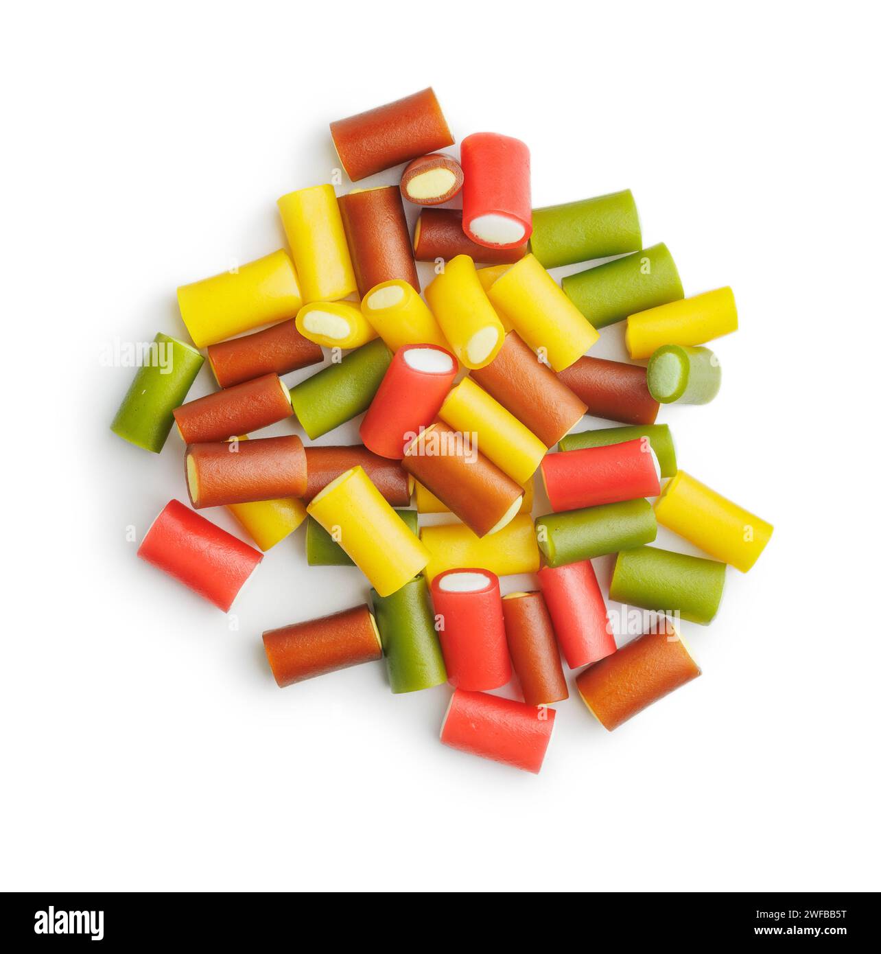 Sweet colorful chewy candy sticks isolated on the white background ...