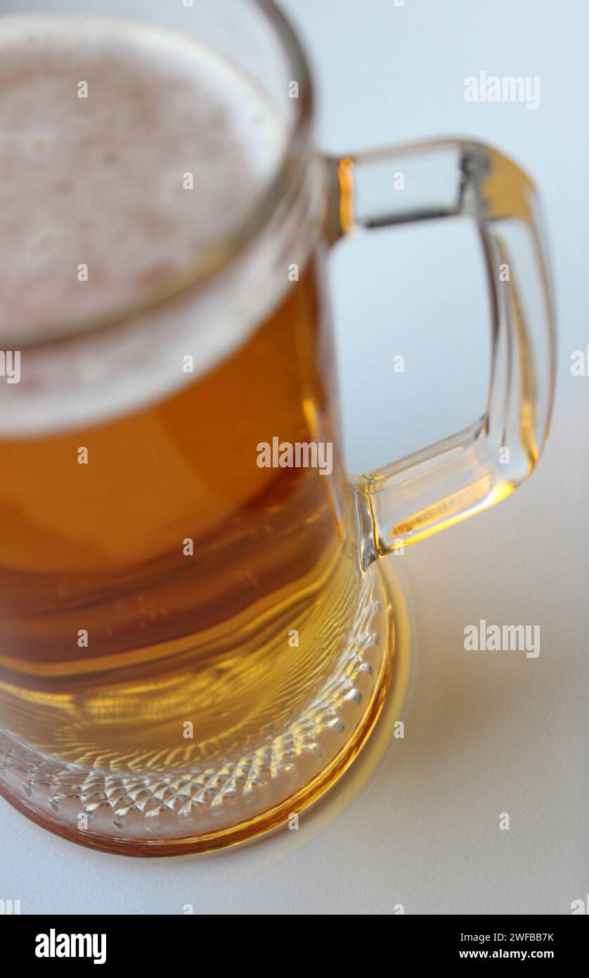 Huge Full Pint Glass With Cold Draught Beer Covered With Foam Closeup ...