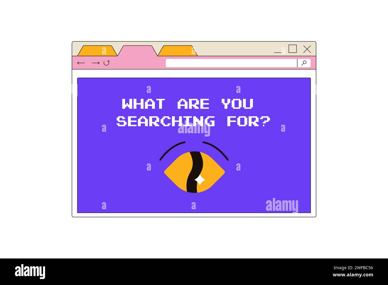 y2k interface, retro groovy psychedelic, window browser with eye, search , neobrutalism Stock ...