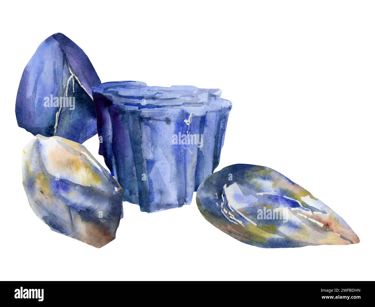 Hand drawn watercolor illustration precious semiprecious jewel gem ...