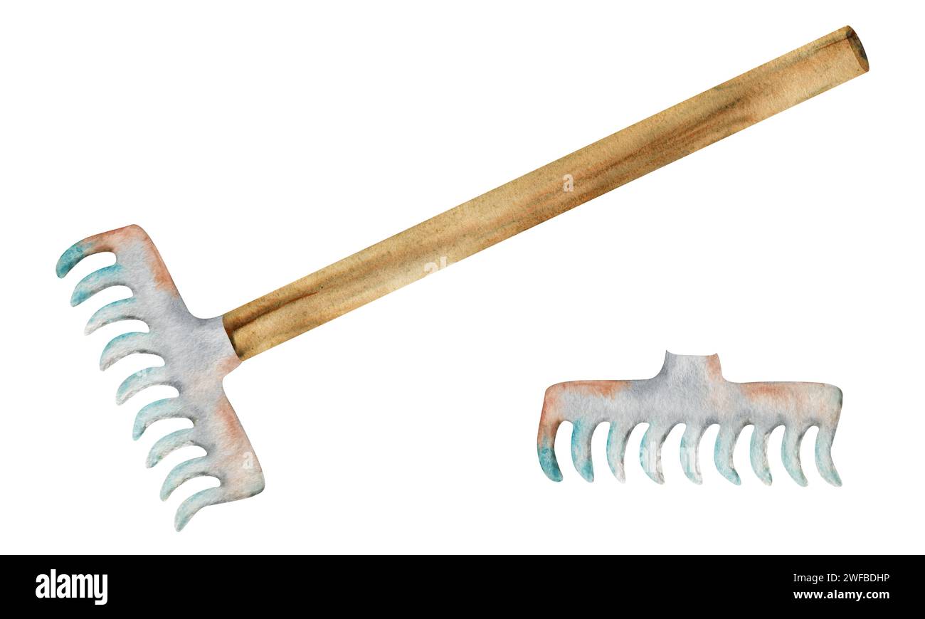 Hand drawn watercolor illustration spring gardening farming tool, metal ...