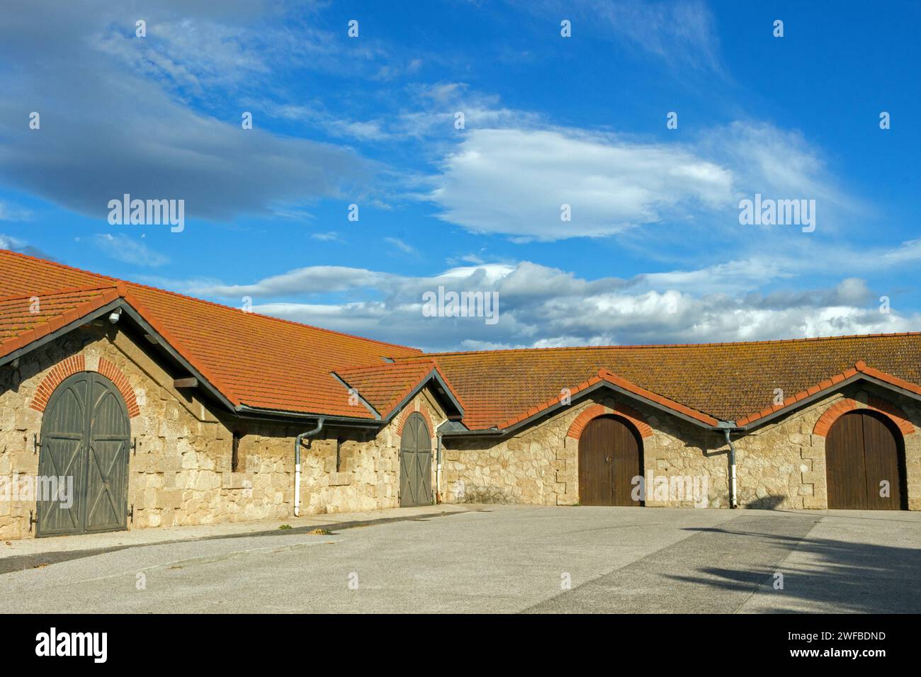 Exterior of the old cellar of the "Chateau de Colombiers" on a bank of ...