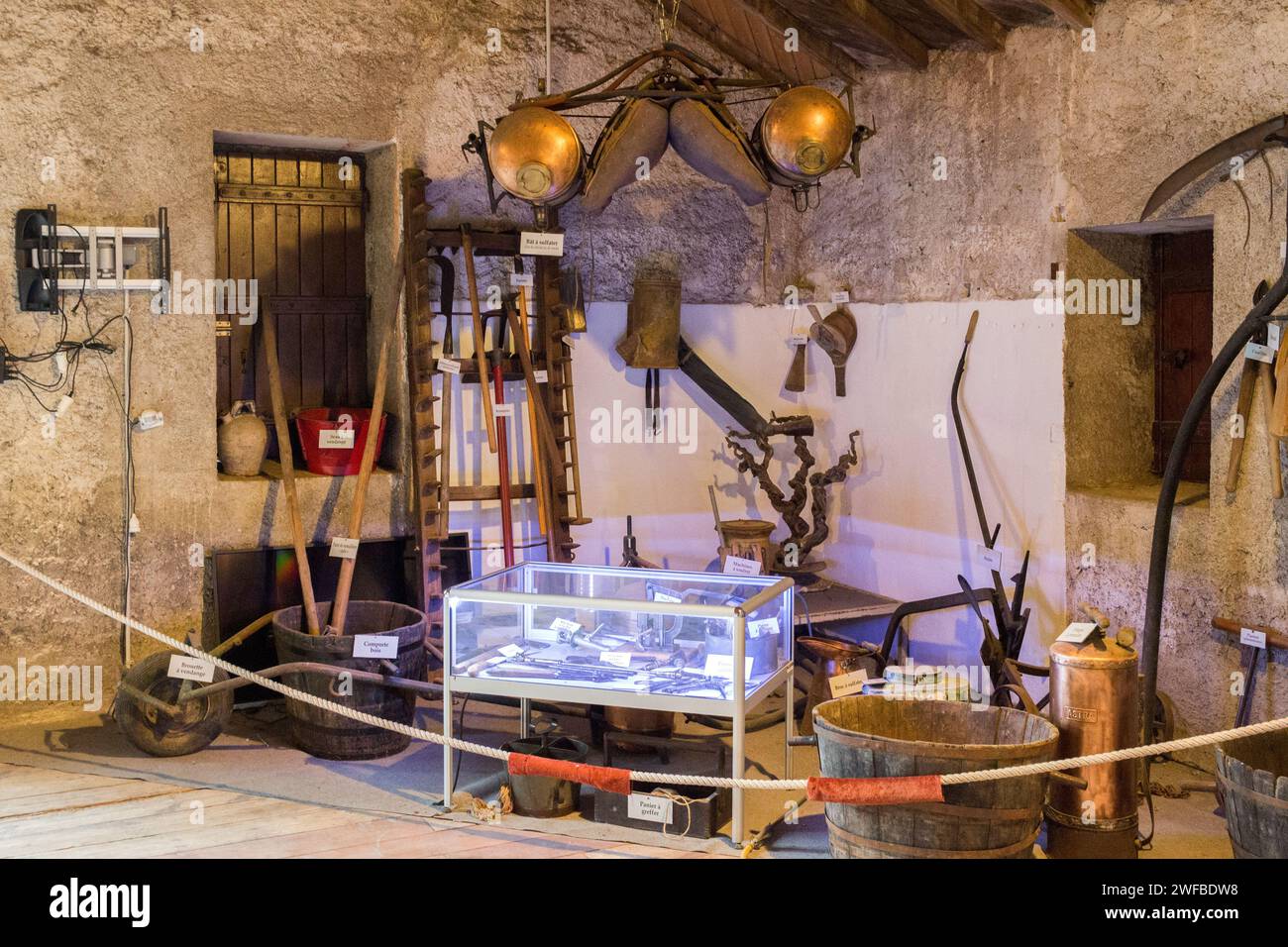 Interior of the old cellar of the "Chateau de Colombiers" on a bank of ...