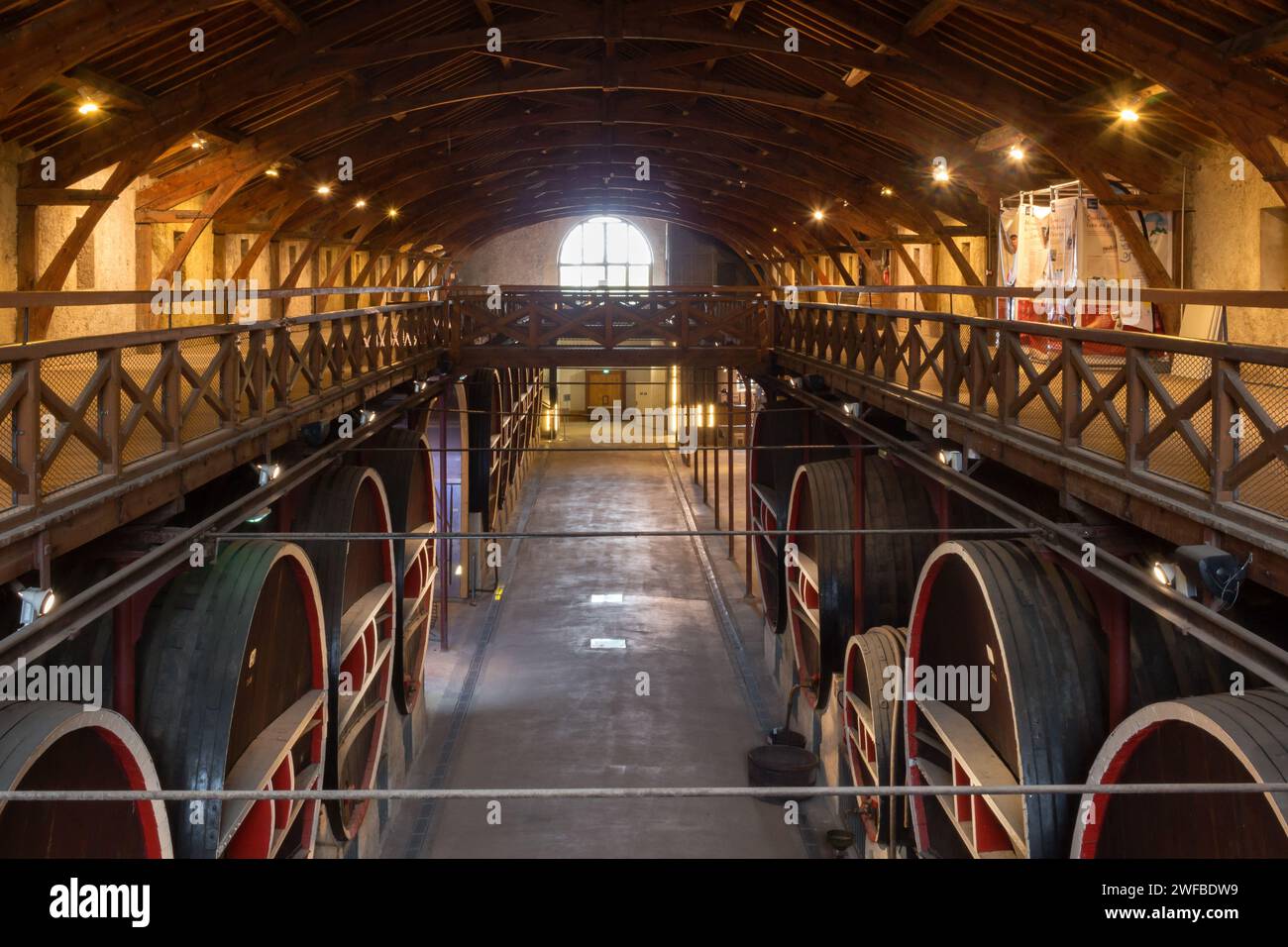 Interior of the old cellar of the "Chateau de Colombiers" on a bank of ...
