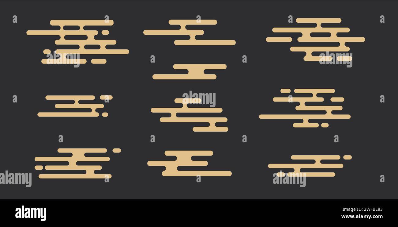 Asian gold cloud set, traditional abstract collection isolated on dark ...